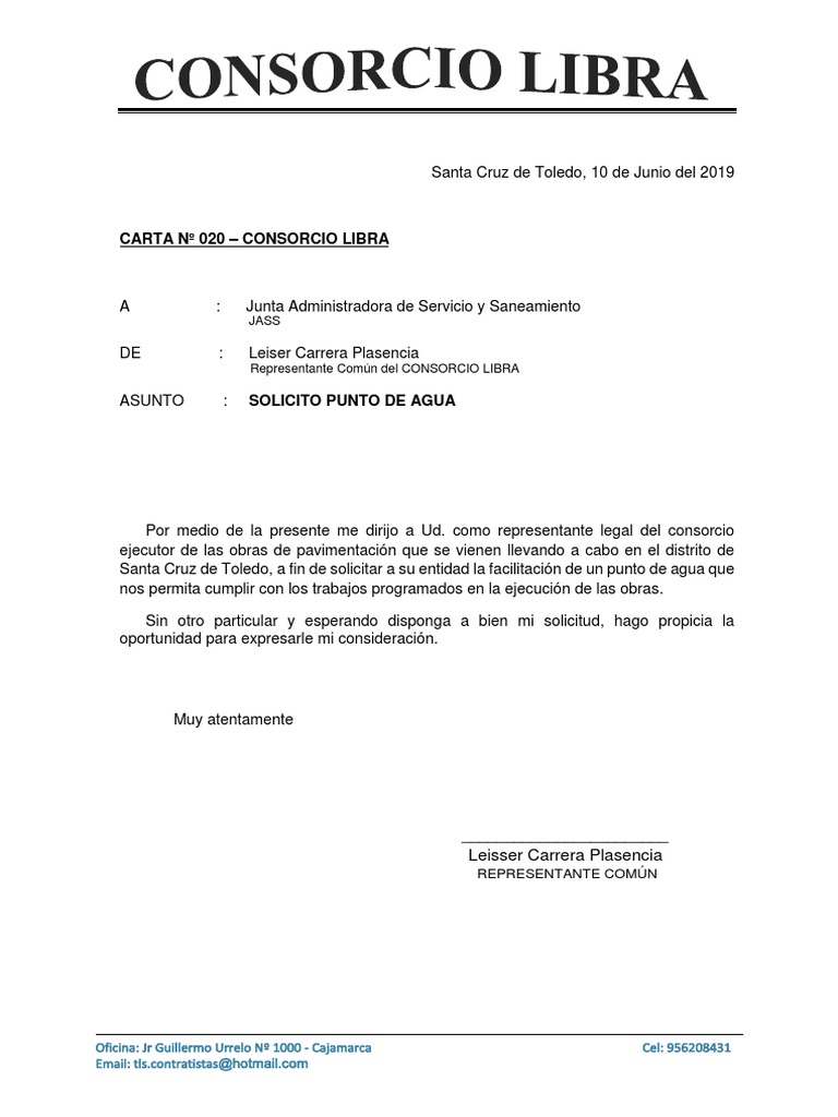 Modelo de Carta Solicitud Obras | PDF