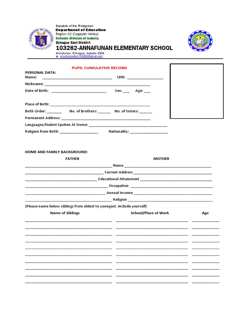 Pupil Cumulative Record Form | PDF | Interpersonal Relationships ...