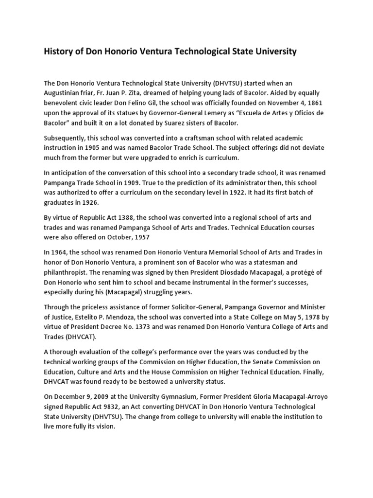 History of Don Honorio Ventura Technological State University | PDF ...