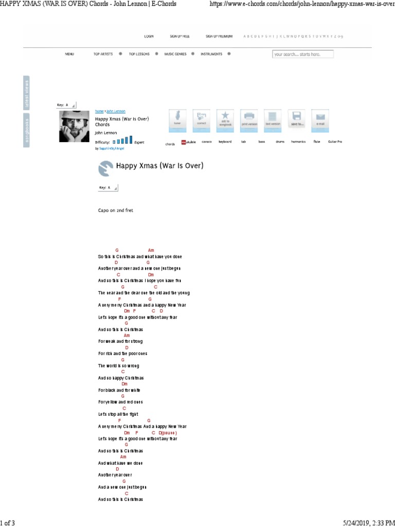 Happy Xmas (War Is Over) Chords Guide | PDF | Pop Songs | Pop Music