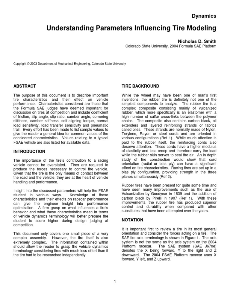 Understanding Parameters Influencing Tire Modeling | PDF | Tire | Friction