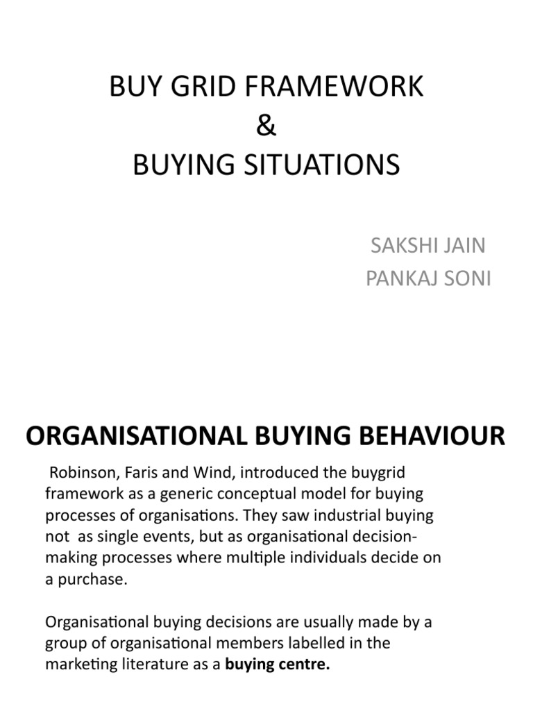 Buy Grid Framework & Buying Situations: Sakshi Jain Pankaj Soni | PDF ...