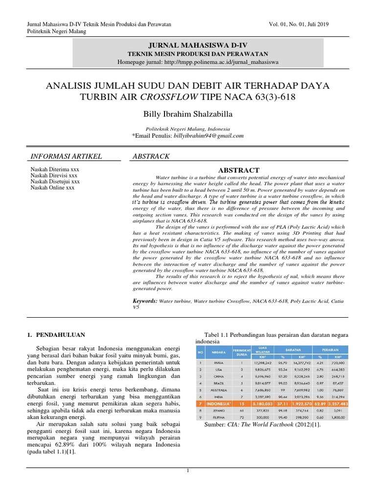 Jurnal Analisis Turbin Air Crossflow | Download Free PDF | Nature | Mechanical Engineering