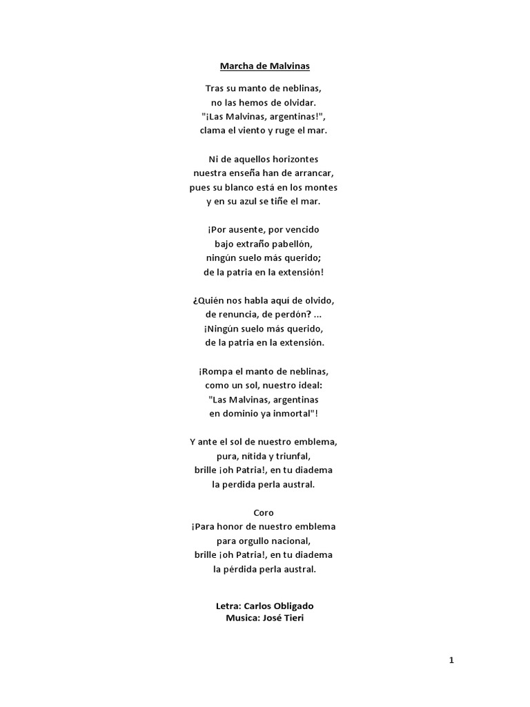 Marcha de Malvinas: Letra y Análisis | PDF