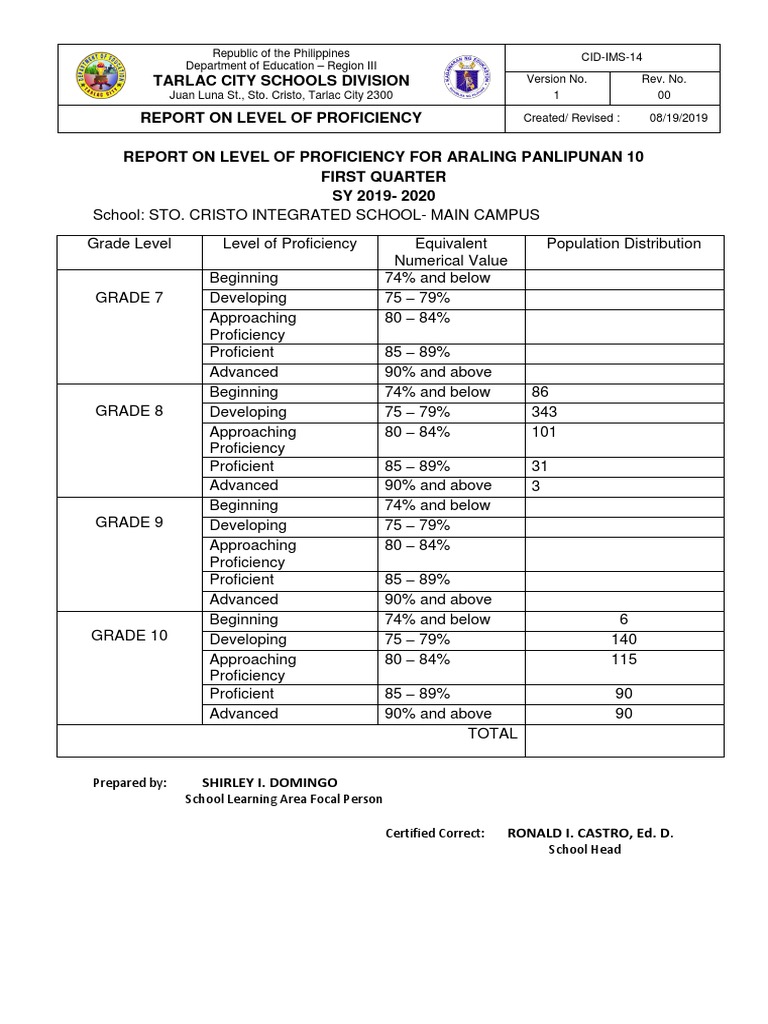 14 Report On Levels of Proficiency 1 1 | PDF