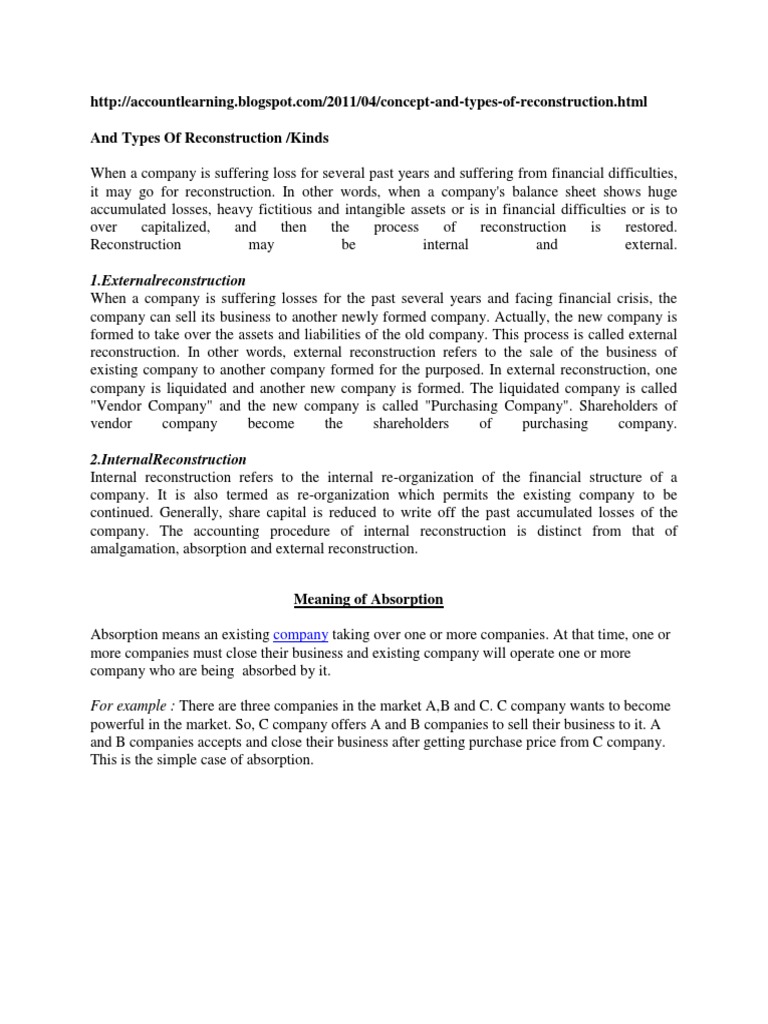 And Types of Reconstruction /kinds: 1.externalreconstruction | PDF ...