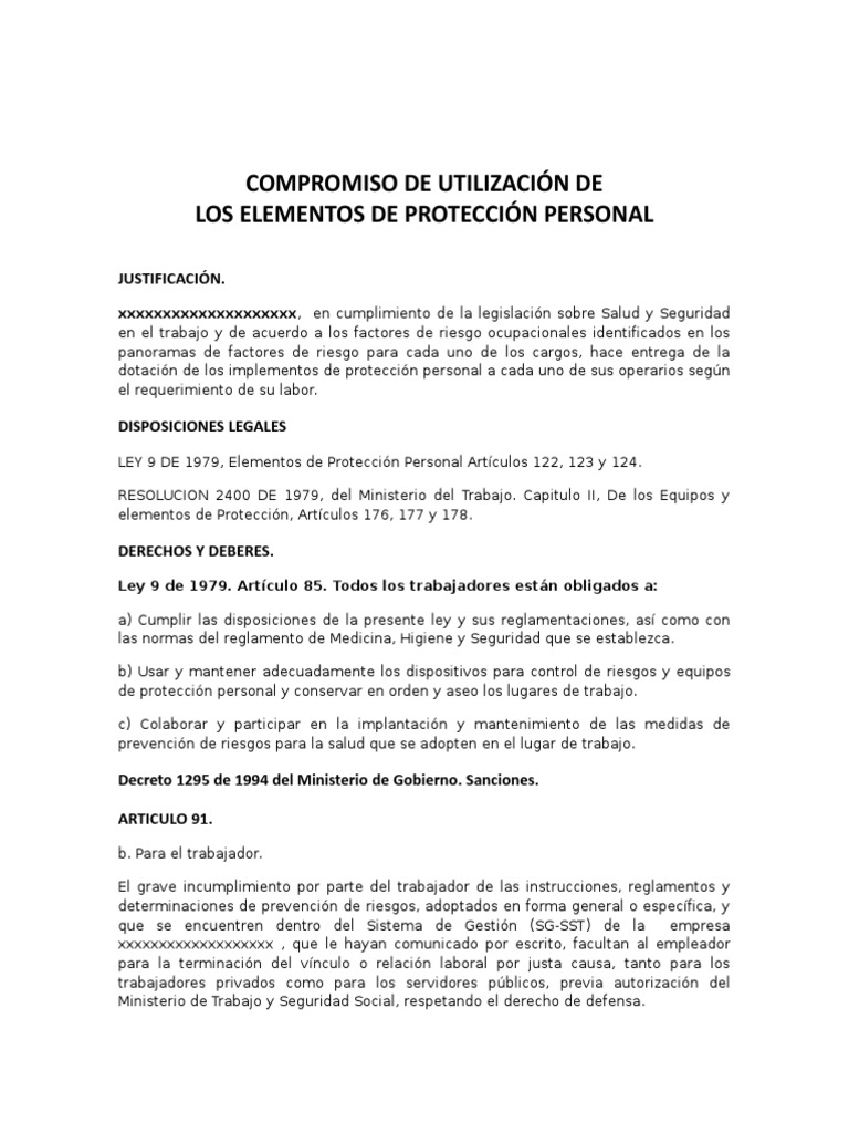 Compromiso de Uso de Epp | PDF | Seguridad | Derecho laboral