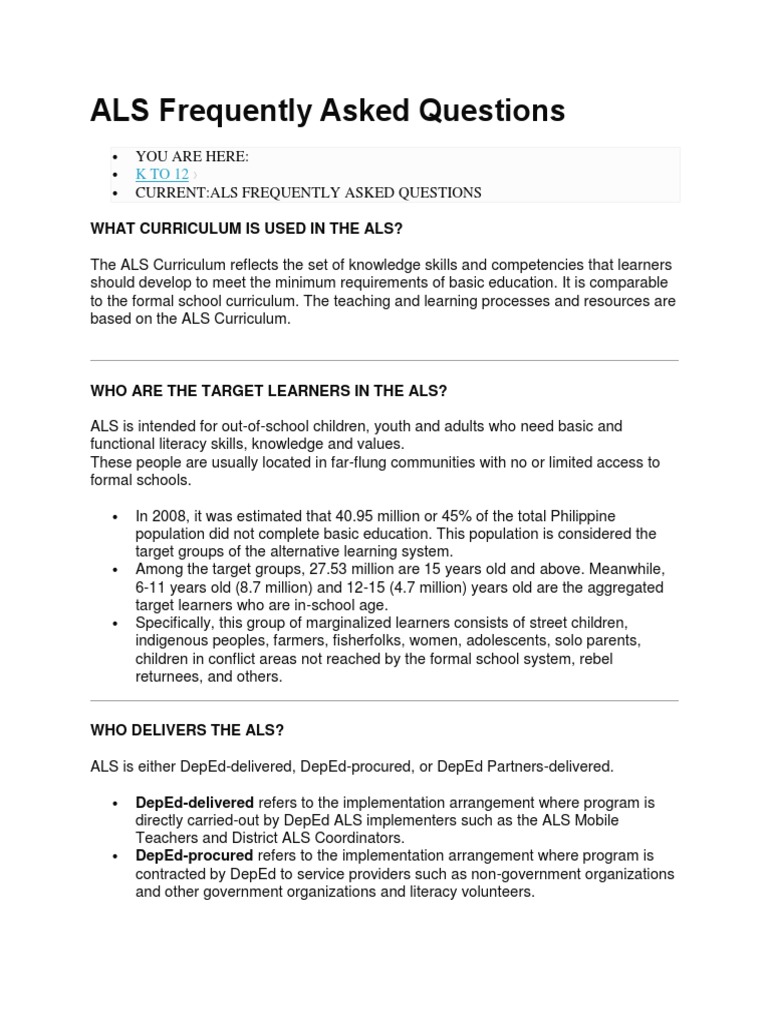 ALS Frequently Asked Questions | PDF | Literacy | Learning
