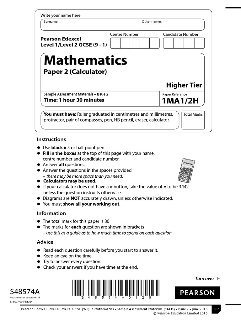 GCSE Maths Edexcel Sample Calculator (Paper 2) | PDF | Density | Geometry