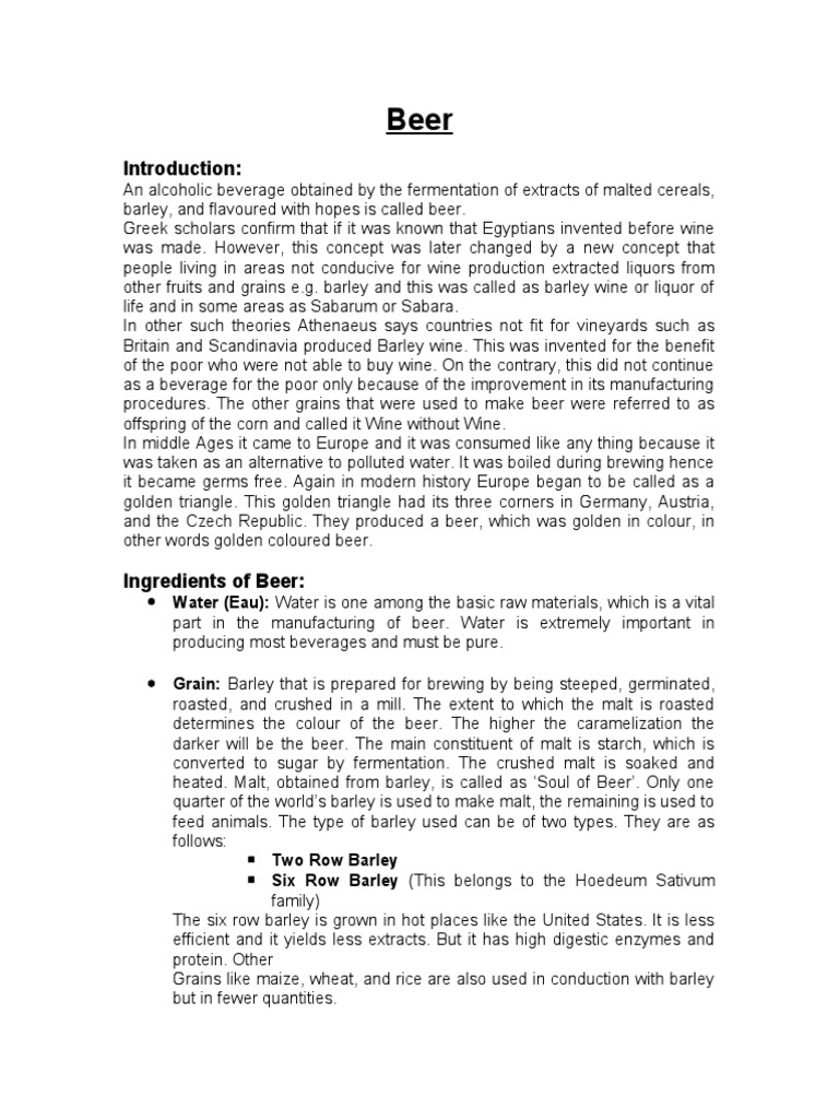 Beer Notes 1 | PDF | Beer | Brewing