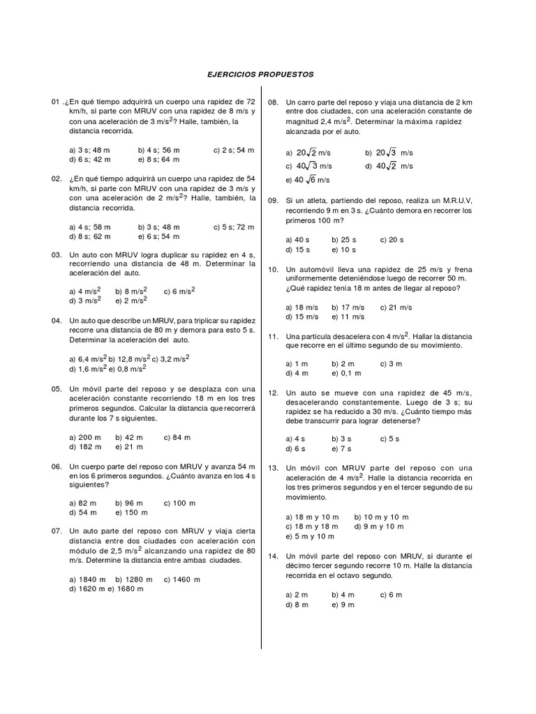 Tarea de MRUV | PDF | Aceleración | Velocidad