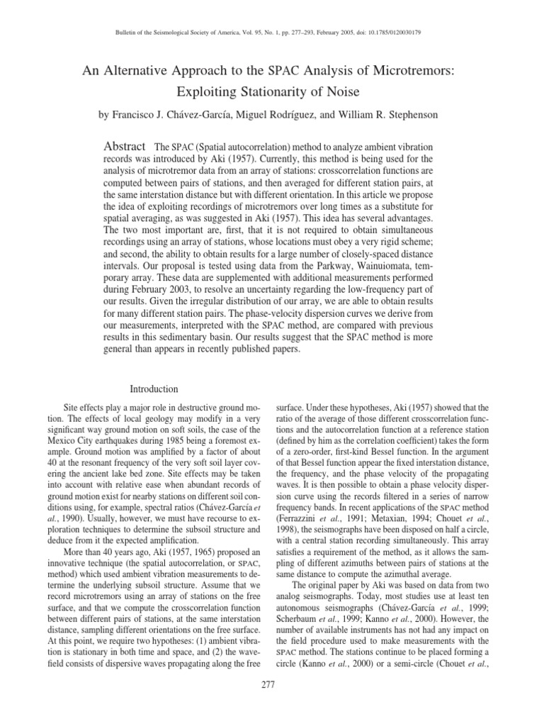 (2005) Chavez-Garcia F. An Alternative Approach To The SPAC Analysis of Microtremors, Exploiting ...