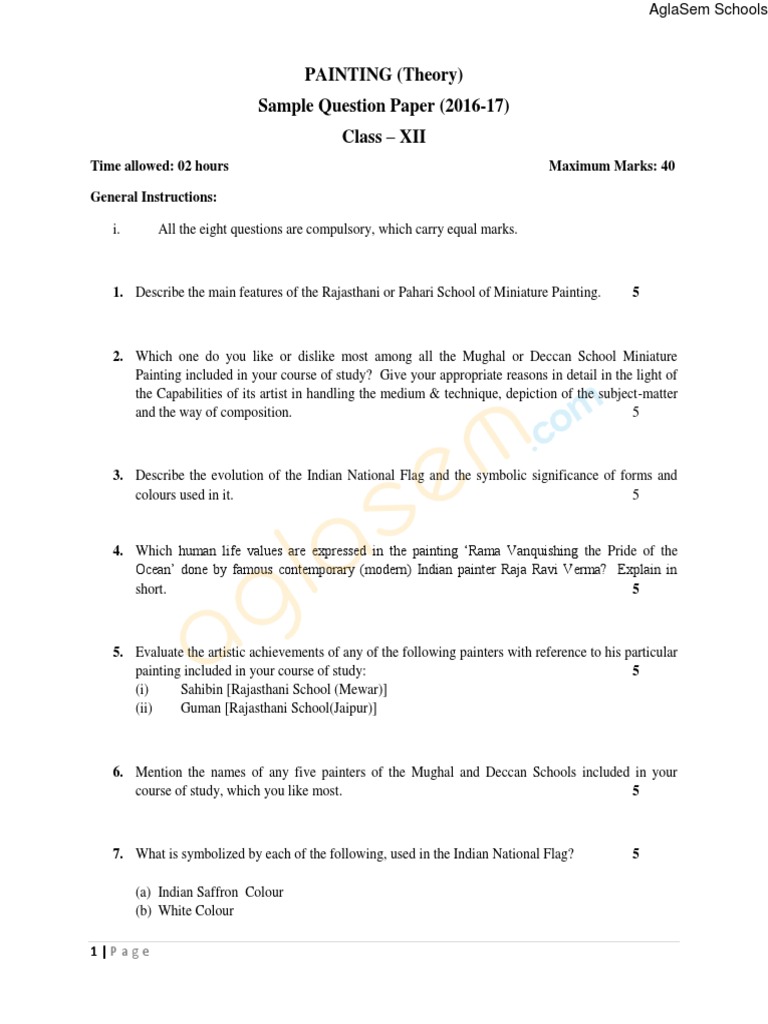 CBSE Sample Papers 2017 Class 12 Painting | PDF | Paintings | Plastic Arts