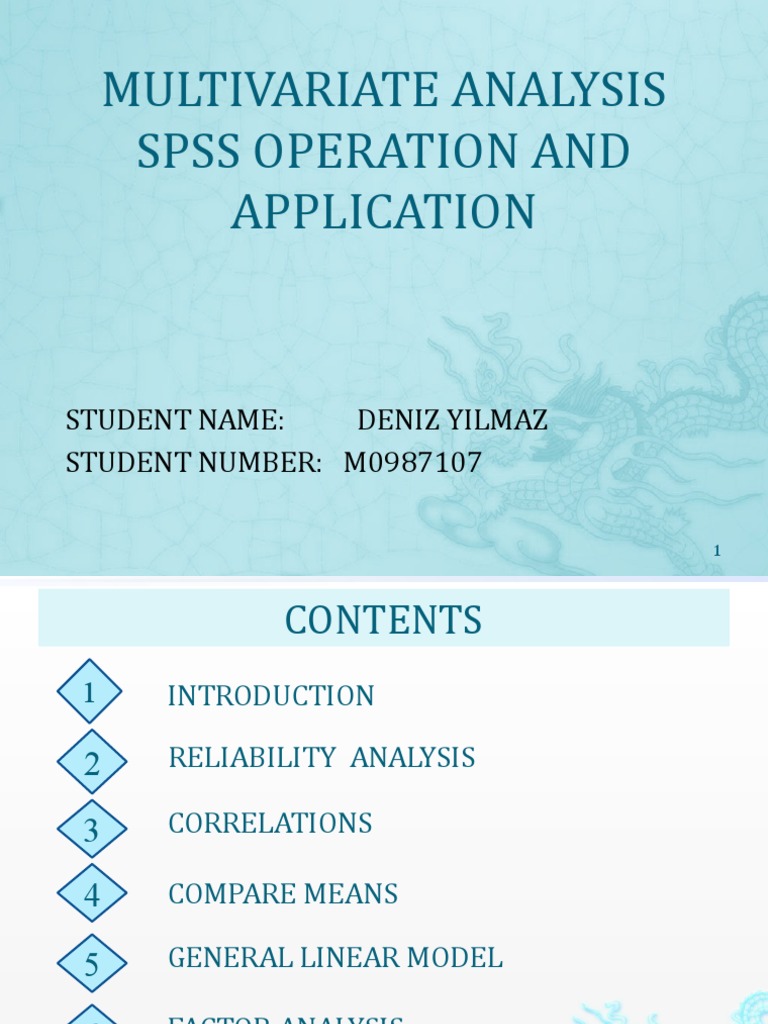 Multivariate Analysis Spss Operation and Application: Student Name ...