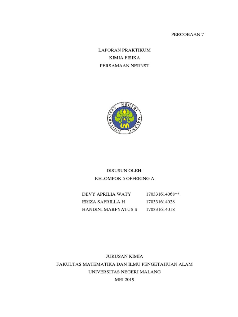 Laporan Praktikum Kimia Fisika 1: Persamaan Nernst | PDF