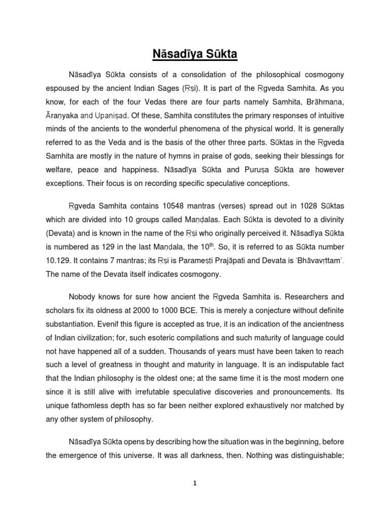 Nasadiya Sukta - A Probe Into Its Depth | PDF | Hindu Philosophy ...