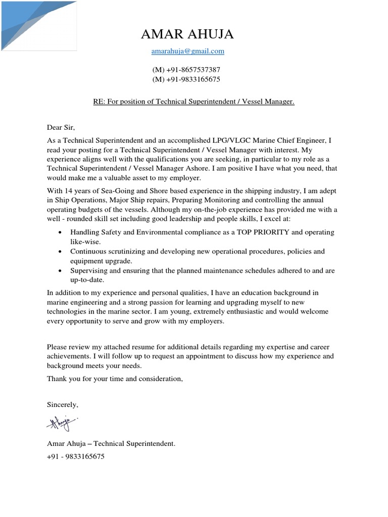 Amar Ahuja - Covering Letter | PDF