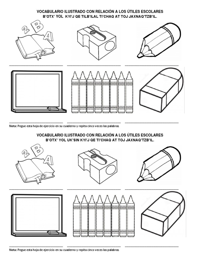 Vocabulario Ilustrado Con Relación A Los Útiles Escolares | PDF