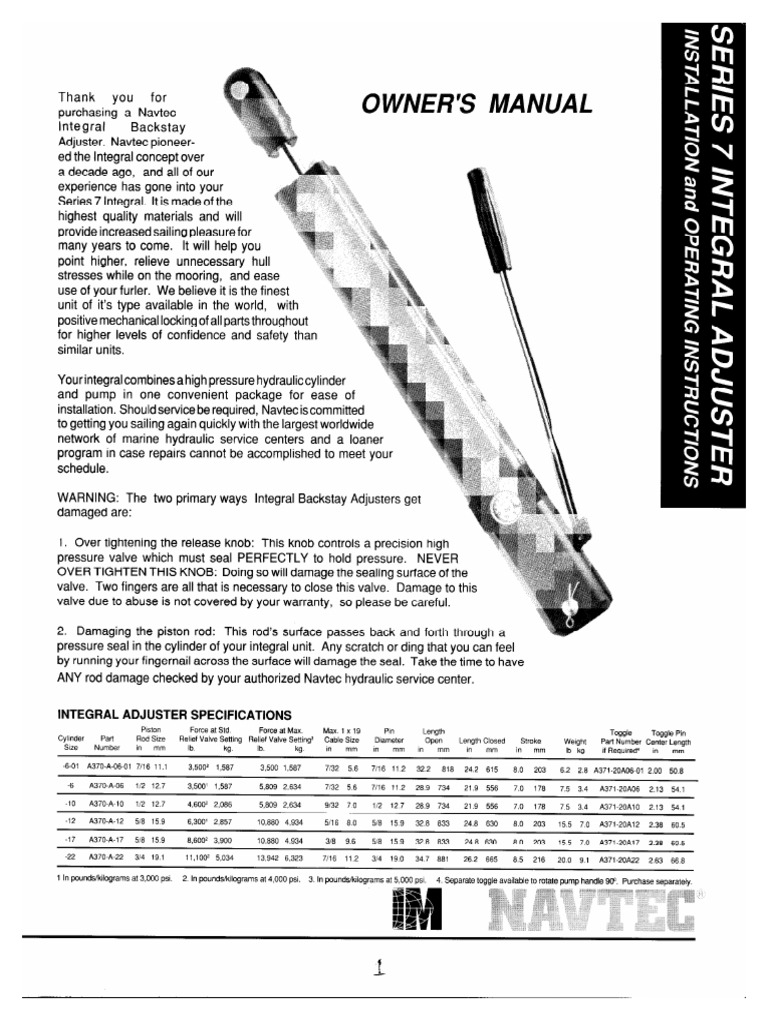 MEIGAS - Backstay Tensor NAVTEC Serie 7 Integral Adjuster Owners