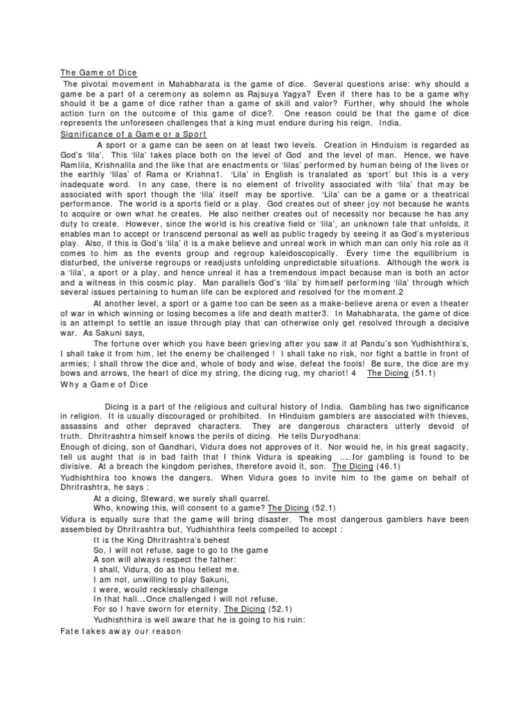 The Game of Dice | PDF | Evolution | Mahabharata