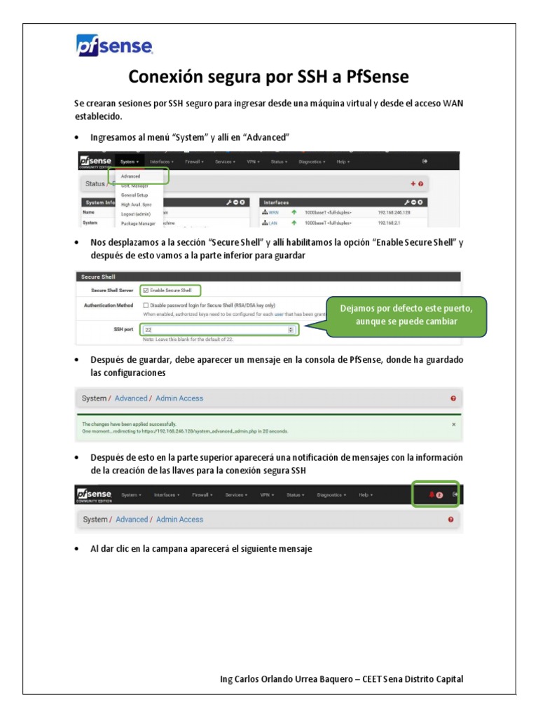 Configuración de acceso SSH seguro a PfSense desde máquinas virtuales y WAN | PDF | Cubierta ...