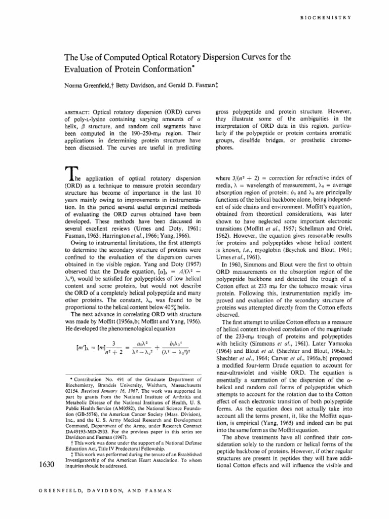 Greenfield 1967 | PDF | Biomolecular Structure | Protein Structure