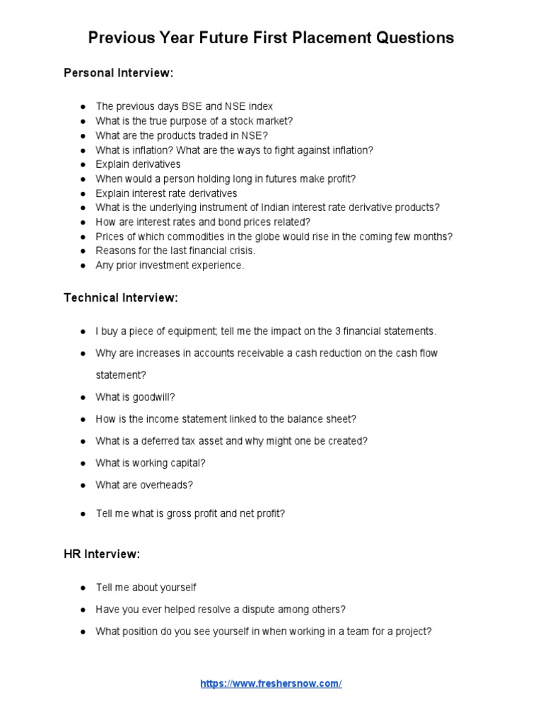 Previous Year Future First Placement Questions: Personal Interview ...