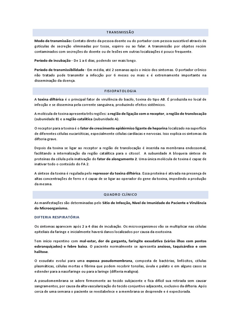 Difteria | PDF | Especialidades médicas | Medicina Clínica