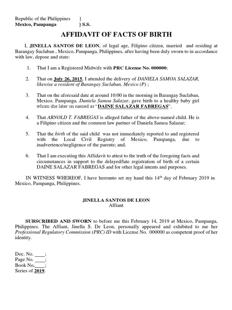 Affidavit of Facts of Birth (Midwife) | PDF