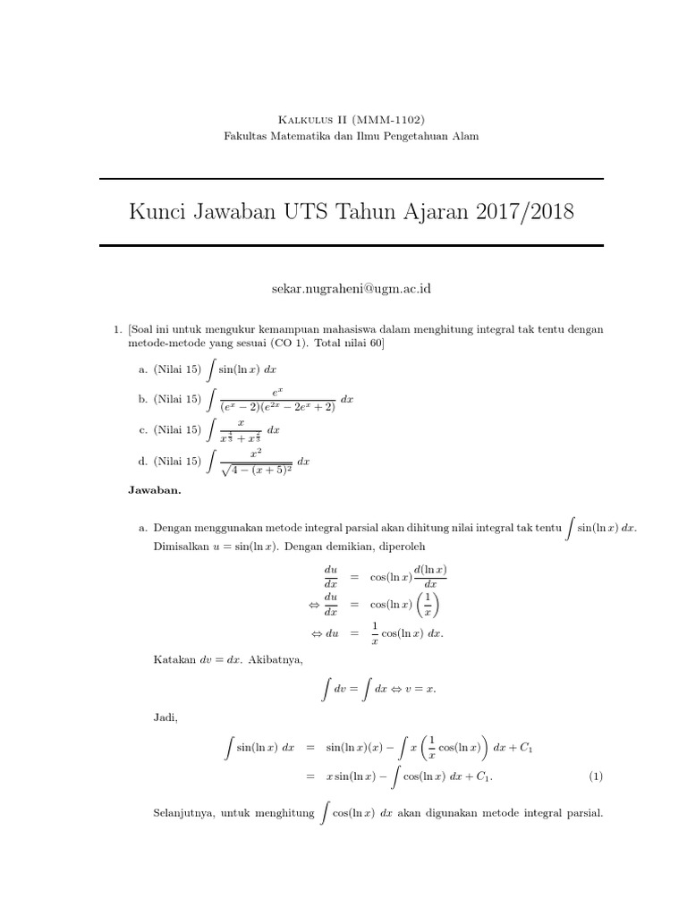 Jawaban UTS Kalkulus 2 FMIPA PDF | PDF