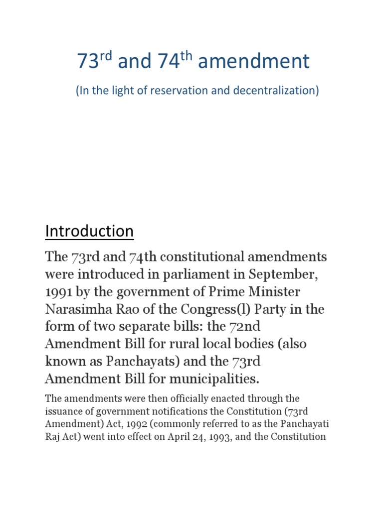 73rd and 74th Amendment | PDF | Dalit | Social Institutions