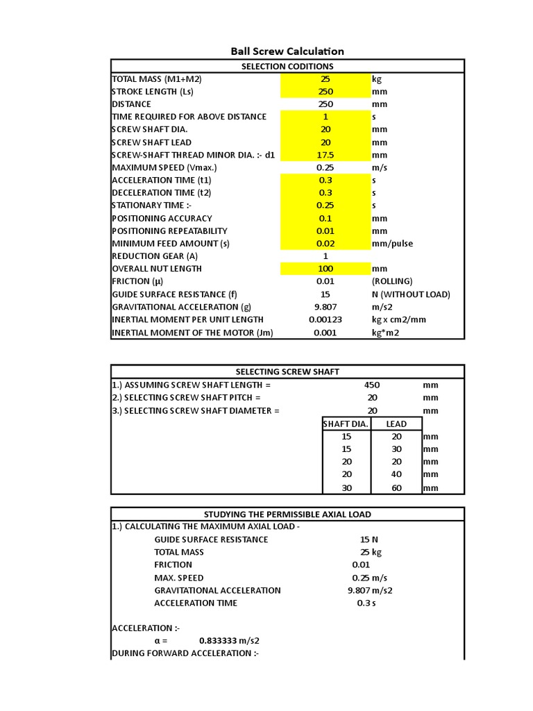 Ball - Screw - Calculations - As Per THK and Pmi | Download Free PDF ...