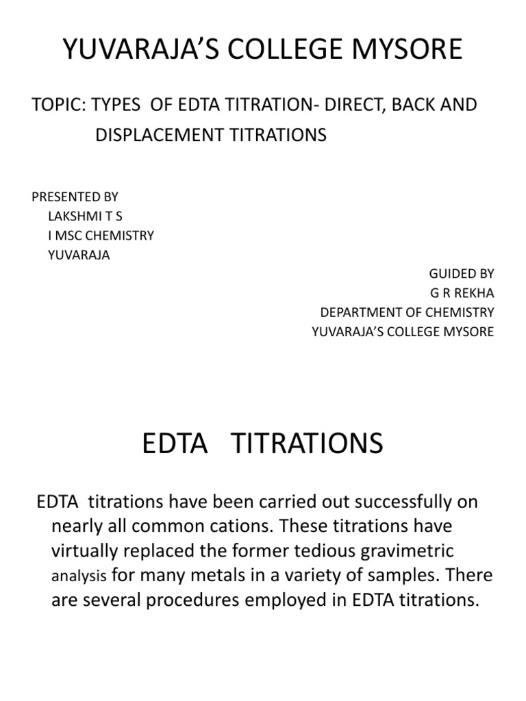 Yuvaraja'S College Mysore: Topic: Types of Edta Titration-Direct, Back ...