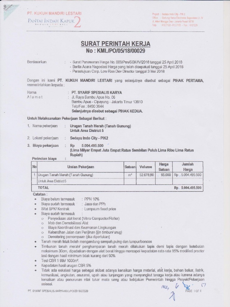 Kontrak Urugan PT - SSK | PDF