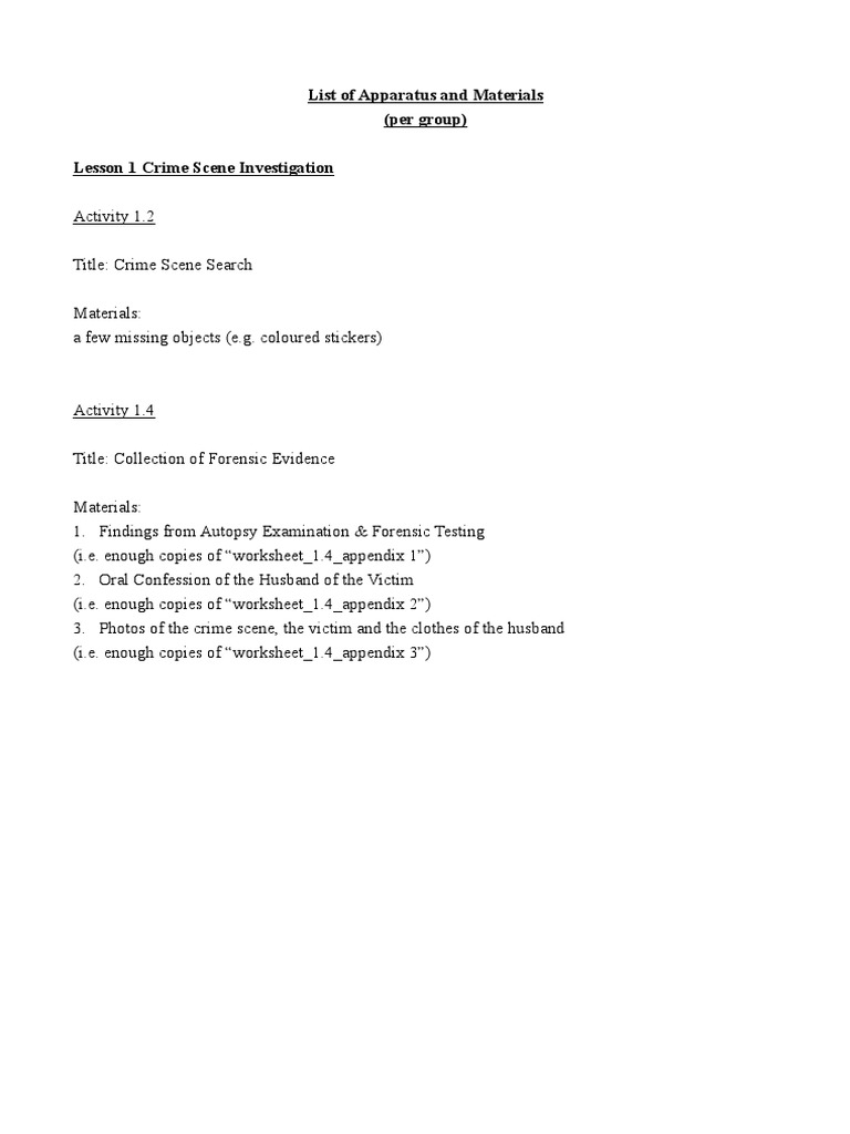 2 Lesson1 ApparatusAndMaterials | PDF