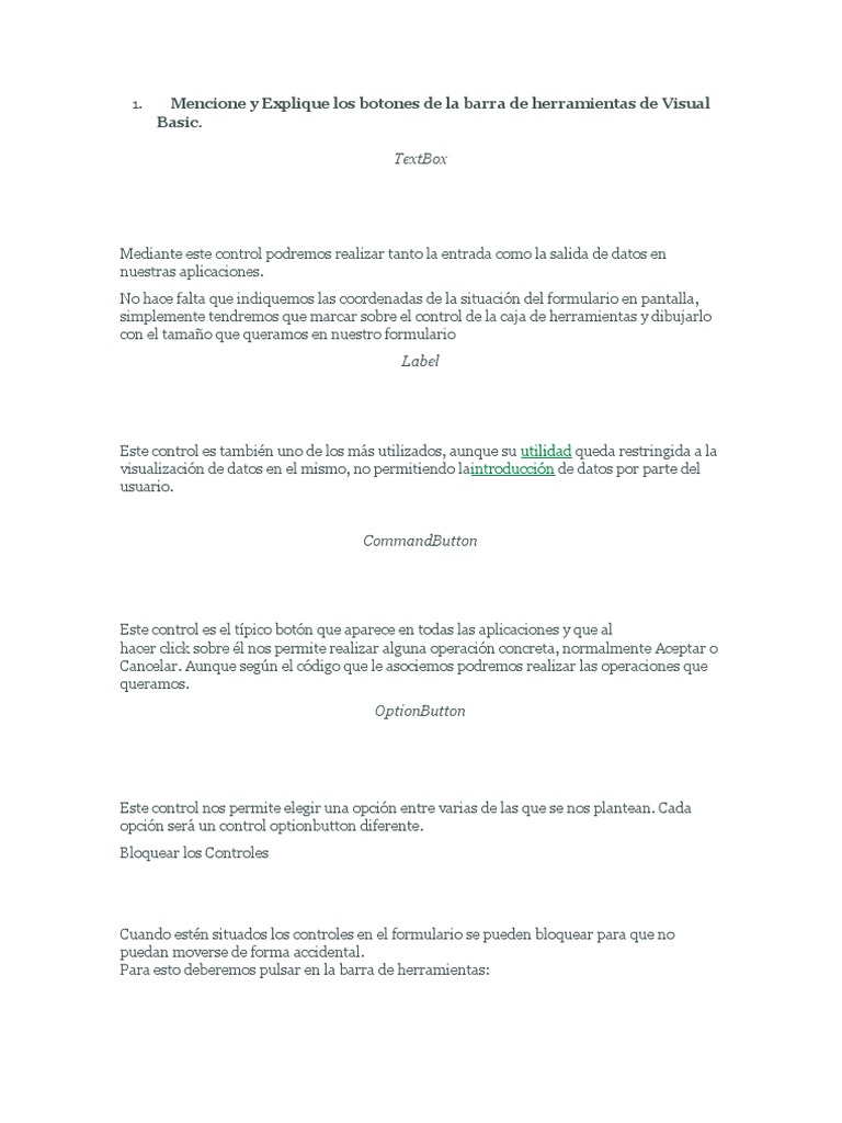 Mencione y Explique Los Botones de La Barra de Herramientas de Visual Basic | PDF | Software ...