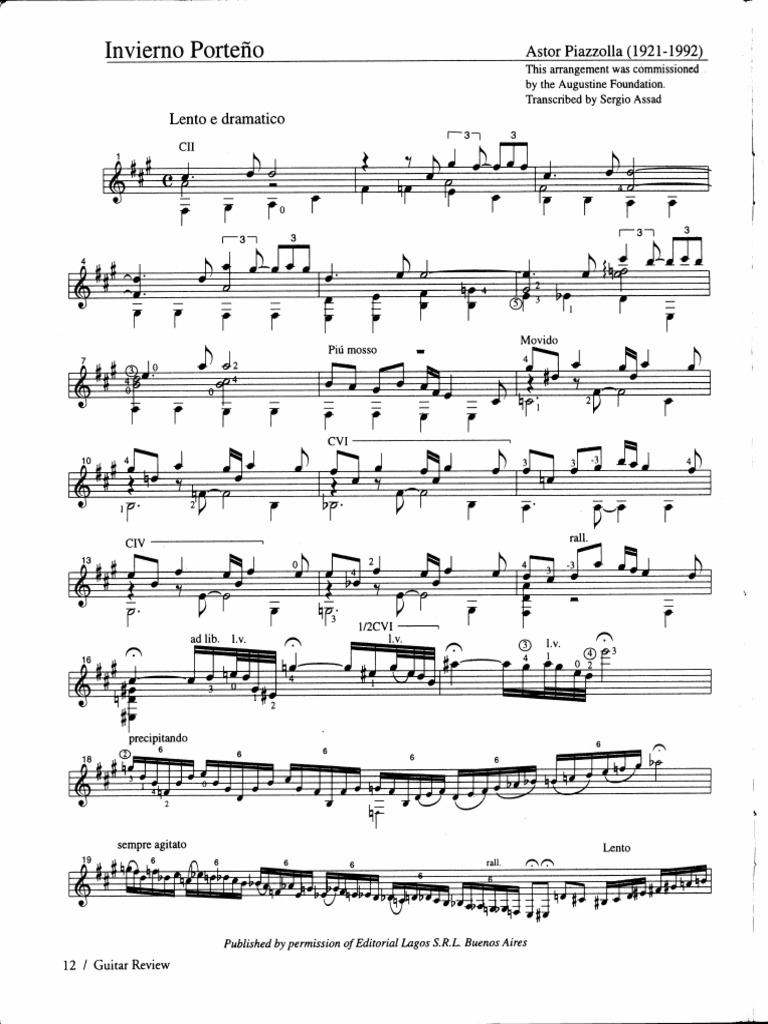 Piazzolla - Primavera and Invierno - (Guit. Arr. by Sergio Assad) | PDF