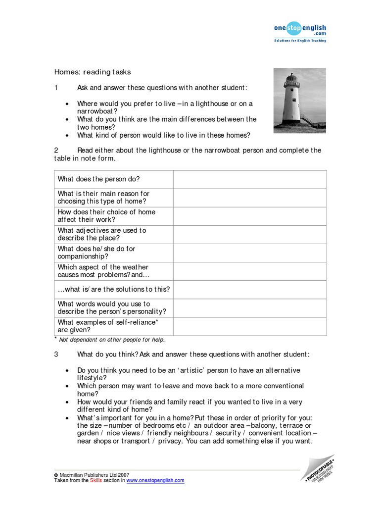 Homes: Reading Tasks: Not Dependent On Other People For Help | PDF