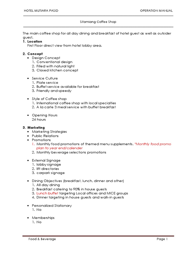 Coffee Shop Manual | PDF | Buffet | Menu