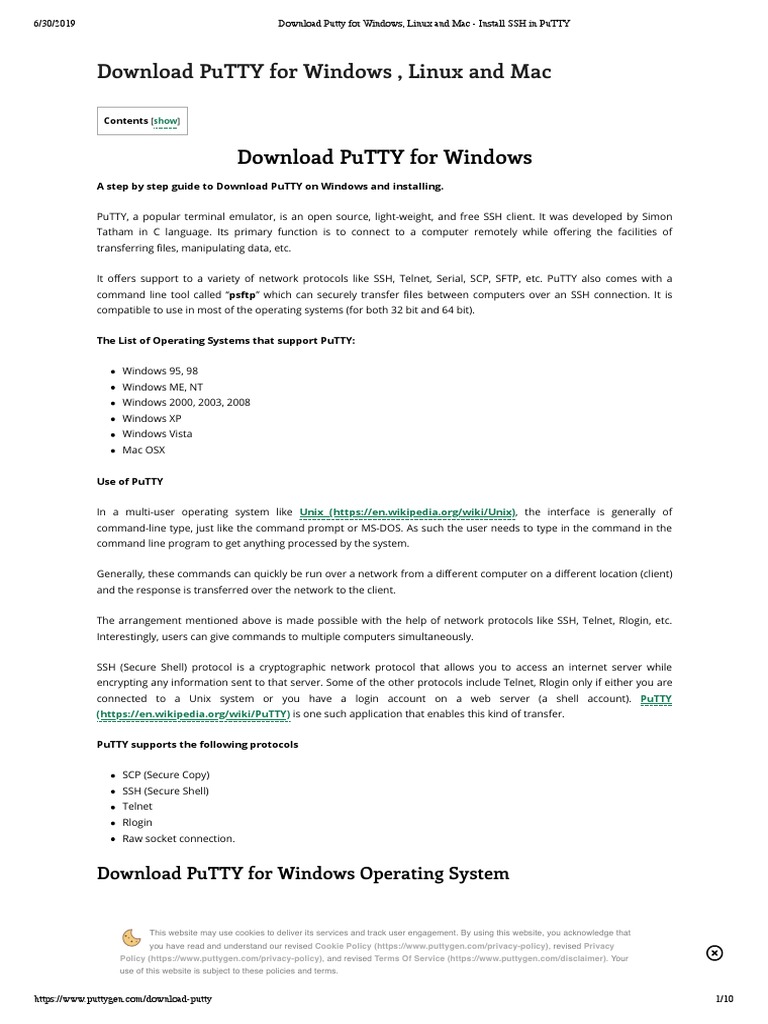 Putty For Windows, Linux and Mac - Install SSH in PuTTY | PDF | Secure Shell | Linux