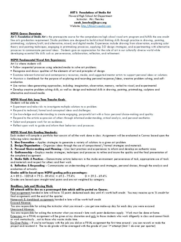 Art 1 Syllabus 2019 | PDF | Homework | Design