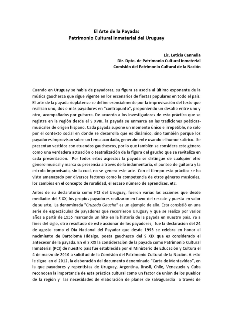 Articulo La Payada Revista Patrimonio | PDF | Uruguay | Entretenimiento (general)
