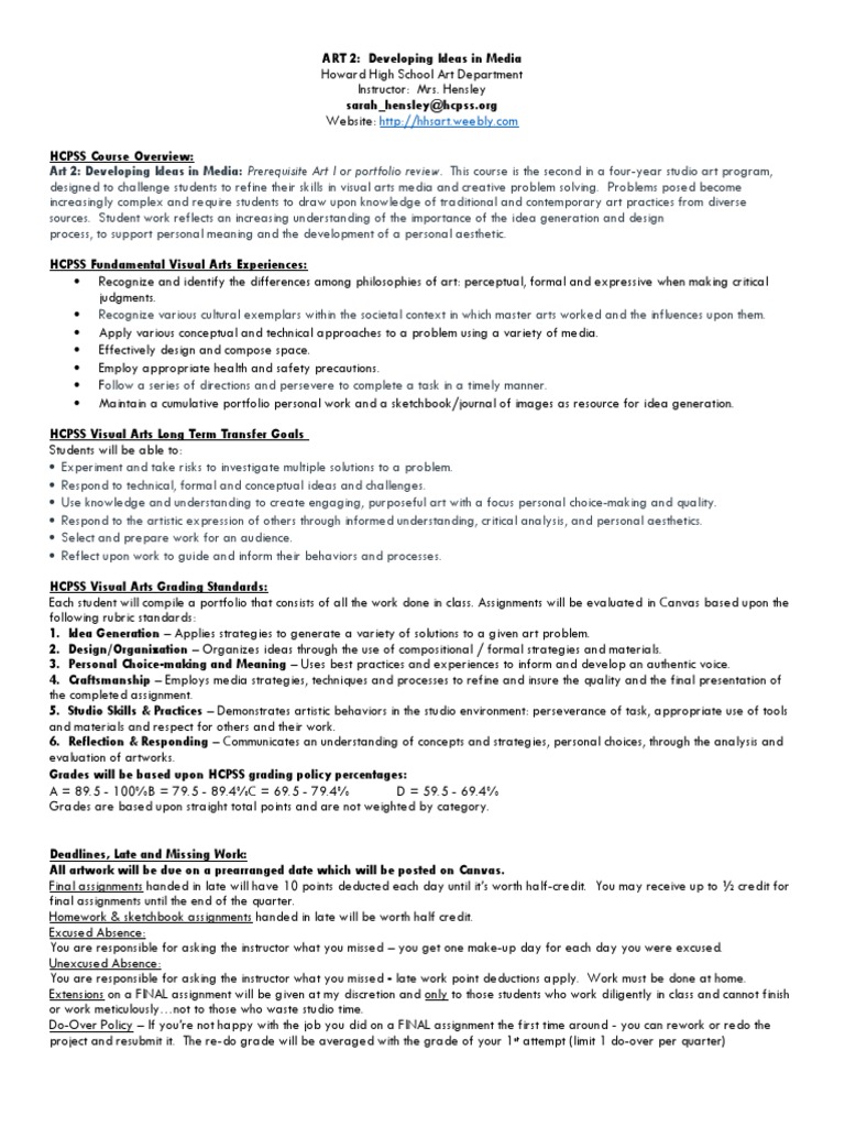 Art 2 Syllabus 2019 | PDF | Idea | Homework