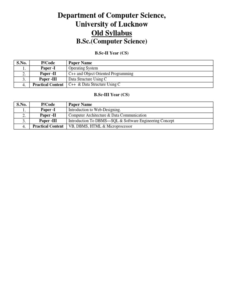Department of Computer Science, University of Lucknow Old Syllabus | PDF | Subroutine | Databases