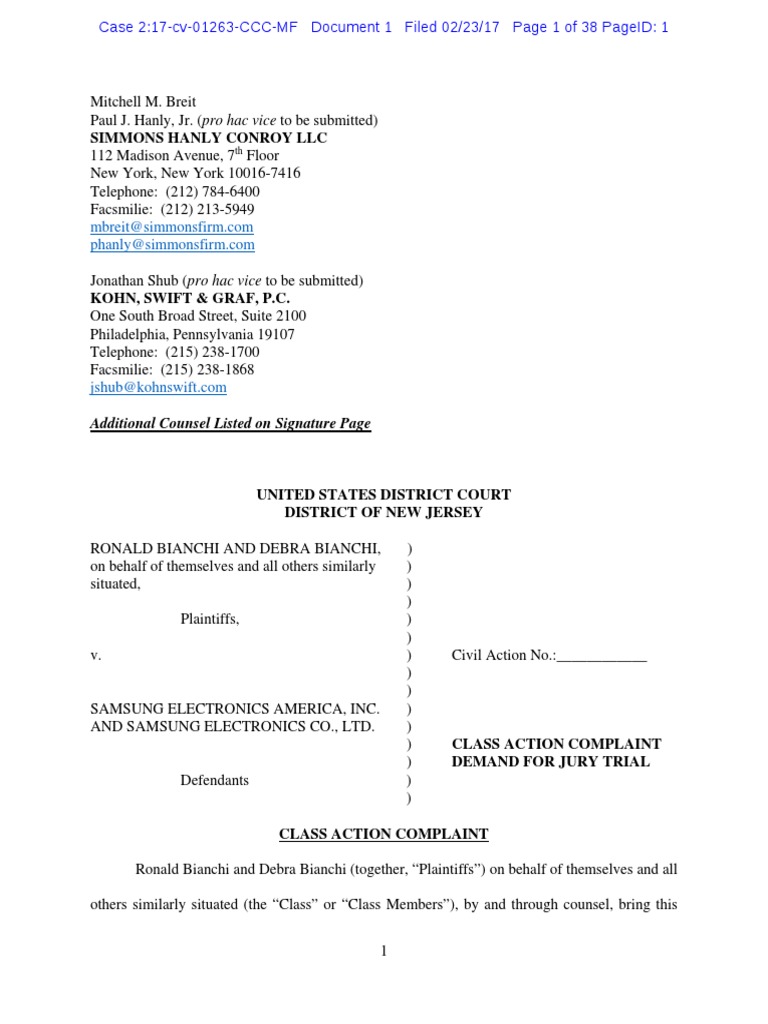 Samsung Class Action Suit | PDF | Class Action | Lawsuit