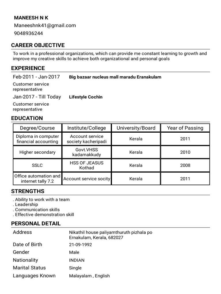 Career Objective: Maneesh N K | PDF