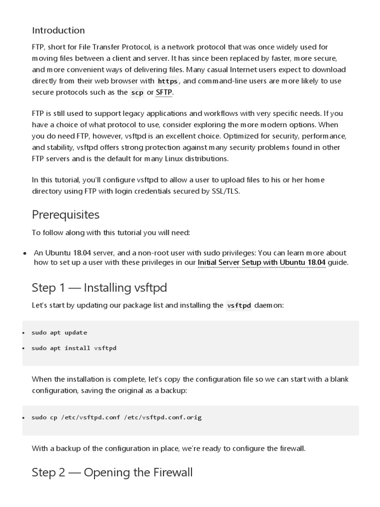 How To Set Up VSFTPD For A User's Directory On Ubuntu 18.04 - DigitalOcean | PDF | File Transfer ...