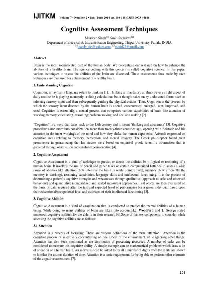 Cognitive Assessment Techniques: Ijitkm | PDF | Wechsler Adult ...