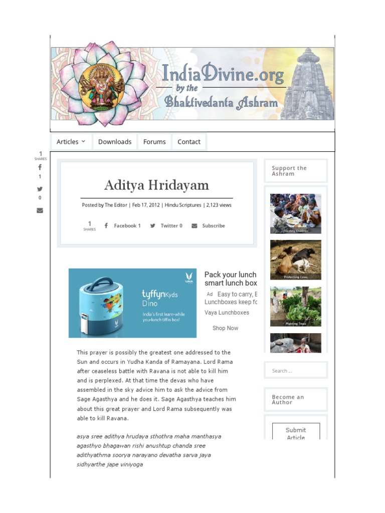 Aditya Hridayam: Articles Downloads Forums Contact | PDF | Hindu Texts ...