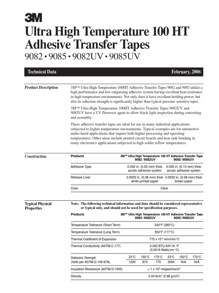 Ultra High Temperature 100 HT Adhesive Transfer Tapes: 9082 9085 9082UV ...